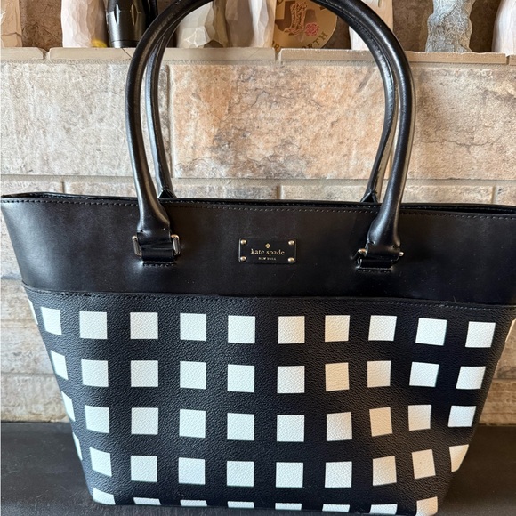 kate spade | Bags | Kate Spade Black And White Checkered Tote Bag Euc ...